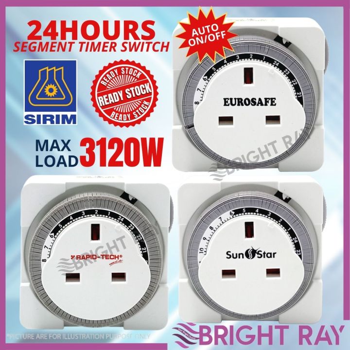 (SIRIM) EUROSAFE/RAPID-TECH/SUNSTAR 24hrs 13Amp Plug In Timer Switch ...