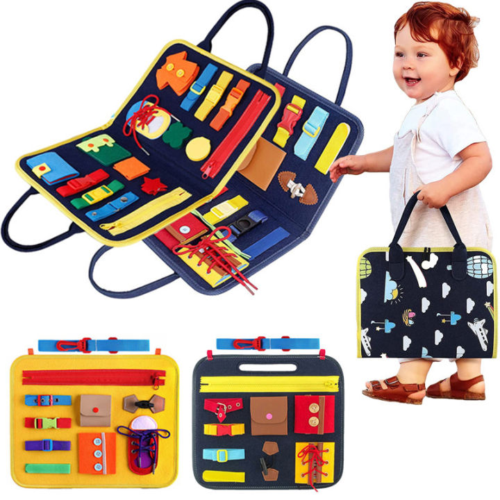 Kids Busy Board Buckle Montessori Toys Zip Button Lace Up Tool Toy Baby ...