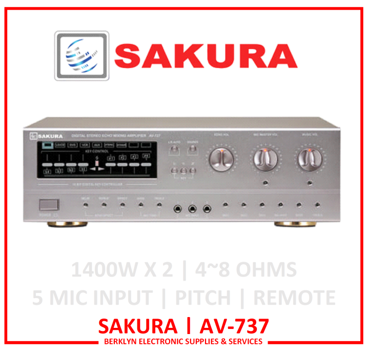 Sakura AV-737 / Mixer Karaoke Amplifier / 1400W X 2 / 4-8 OHMS / PITCH CONTROL / AV IN OUT ...