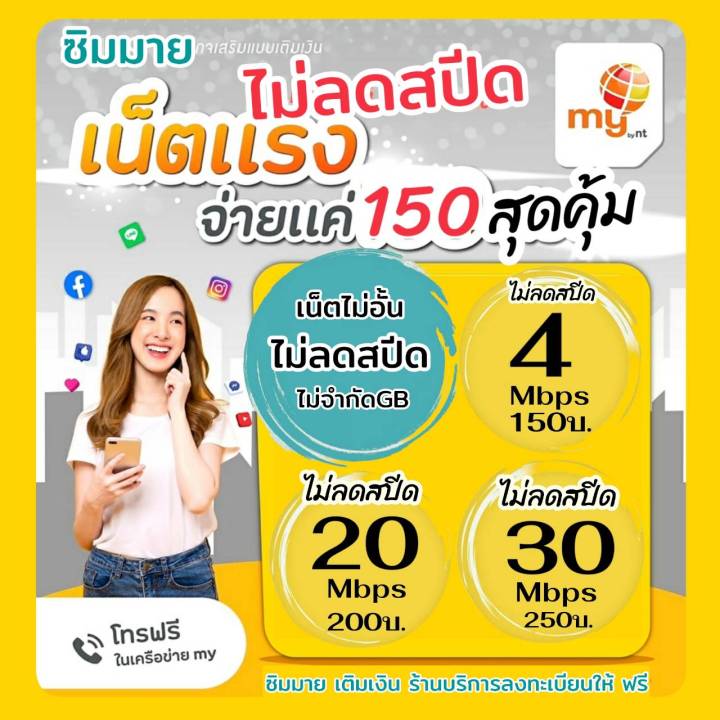 New! ซิมเทพMy เล่นเน็ตไม่ลดสปีด 4Mbps,20Mbps,30Mbps เริ่ม 100บาท/30วัน | Lazada.co.th