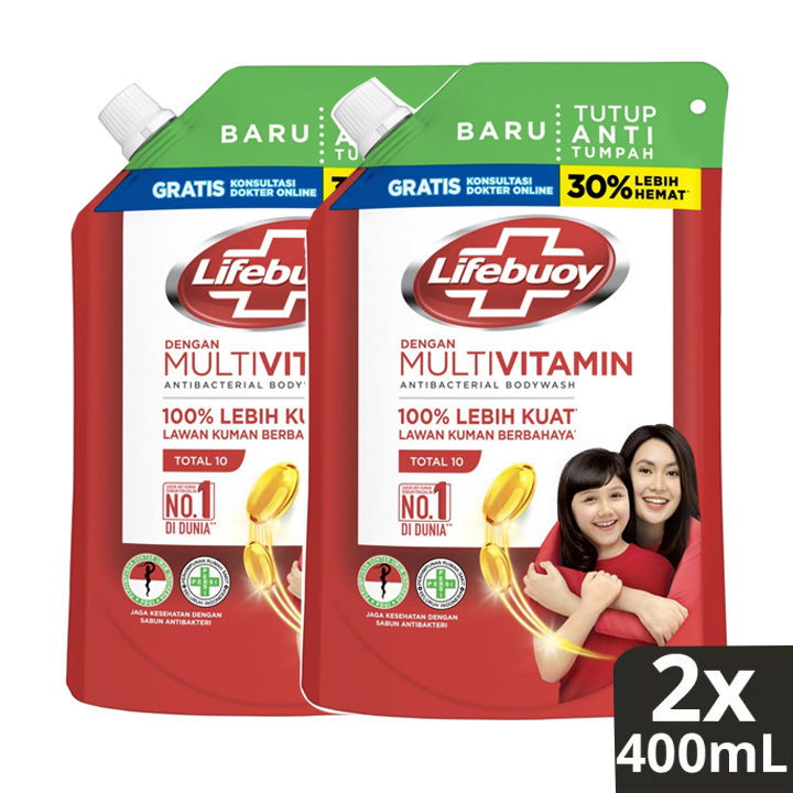Lifebuoy Sabun Mandi Cair Body Wash Total 10 Antibakteri 400Ml Refill ...