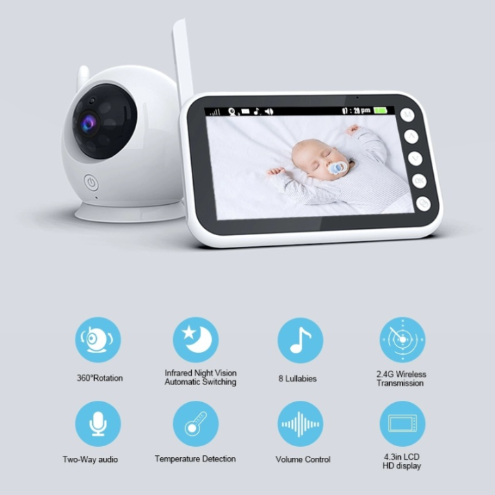 ABM100 4.3 Inch Wireless Video Color Baby Monitor 360-Degree Monitor 2 ...