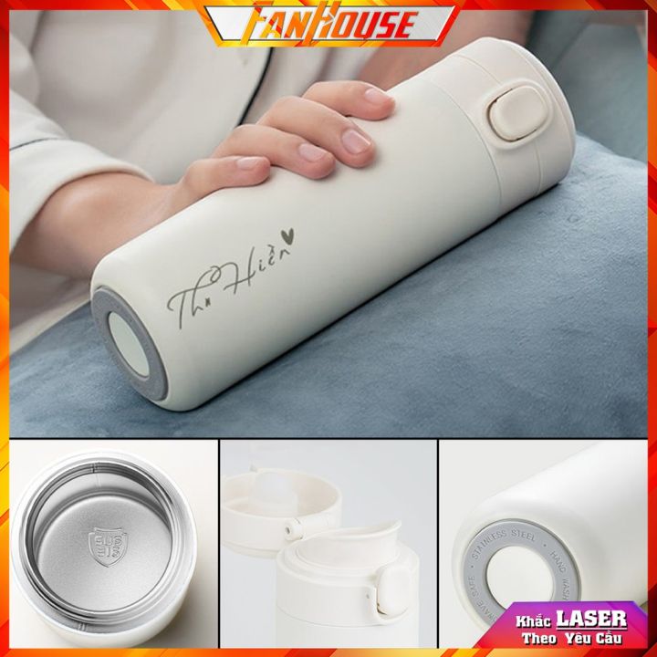 Bình giữ nhiệt khắc tên Fan House bình nước giữ nhiệt 12h inox 304 nắp bật tiện lợi 420ml tặng ...