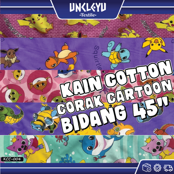 Kain Cotton Tetron Tc Corak Cartoon Bidang 45 Inci Pelbagai Corak Warna Untuk Projek Diy