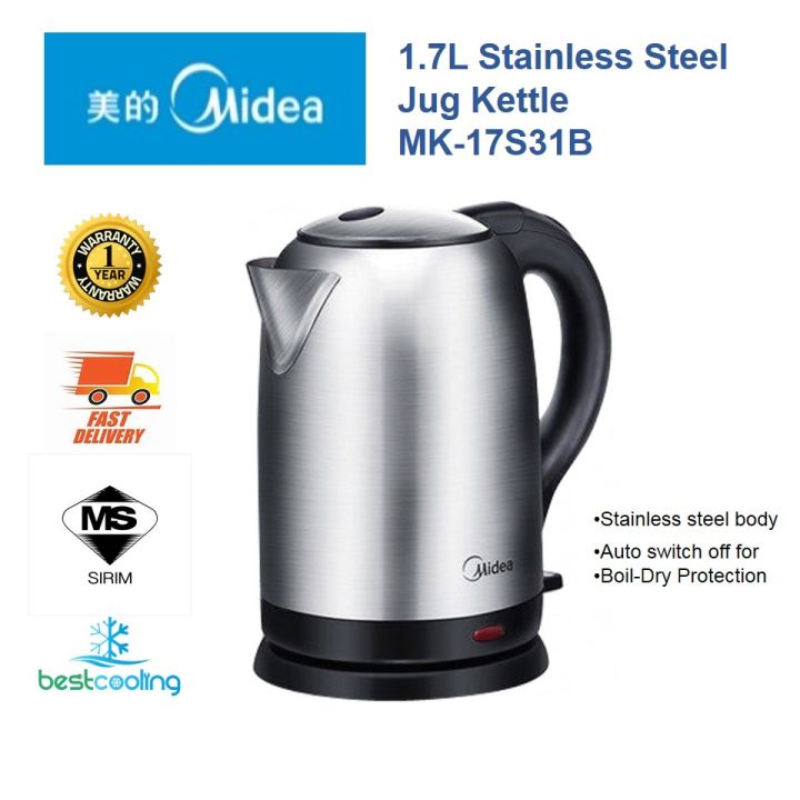 Midea MK-17S31B 1.7L Stainless Steel Jug Kettle | Lazada
