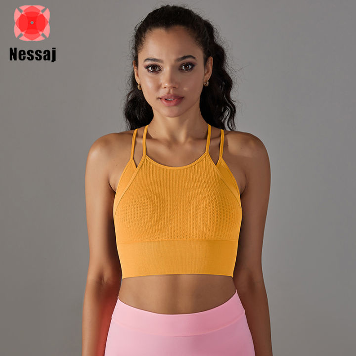 Nessaj ชุดชั้นในสตรีสองชิ้นปลอมสำหรับวิ่งทำจากผ้าฝ้ายชุดชั้นในโยคะกีฬา ...
