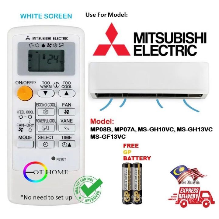 Mitsubishi aircond remote control mp08b mp07a MS-GH10VC, MS-GH13VC, MS-GF13VC MS-GF10VC (white ...