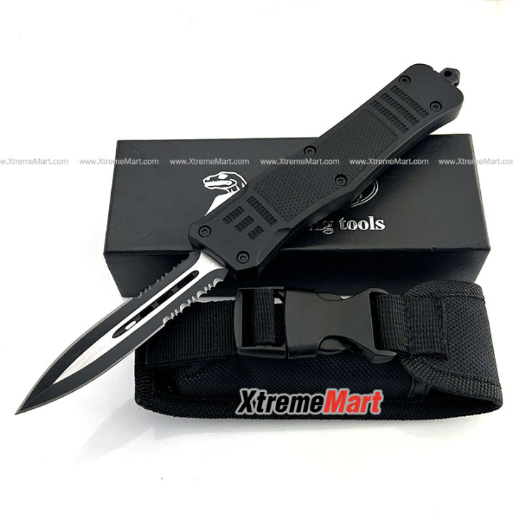 มีดสปริงตรง ขนาดใหญ่ คม 2 ด้าน กึ่งหยัก คลิปดำ Microtech Combat Troodon ...