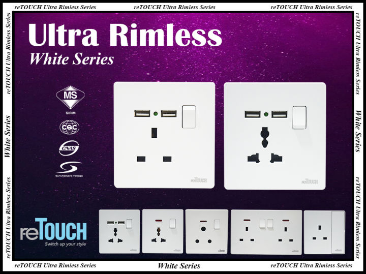 reTouch Ultra Rimless White Color - 13A Multiple 2 USB Switch Socket ...