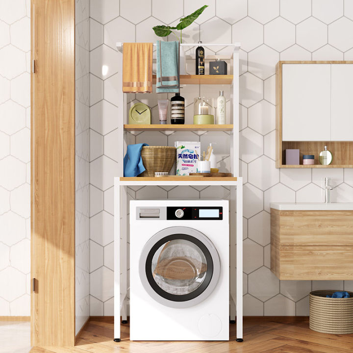 Wooden Board Bathroom Three-tier Storage Washing Machine Rack Storage ...