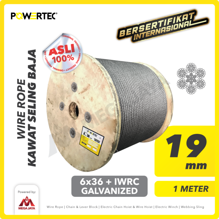 POWERTEC Wire Rope / Kawat Seling Baja 6x36 IWRC 19mm Galv - 1 Meter | Lazada Indonesia