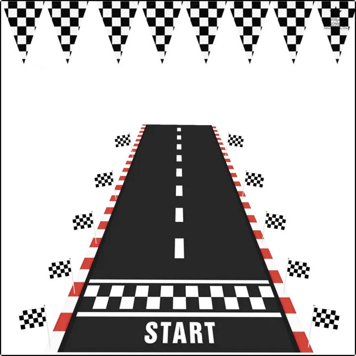 [ggai] Race Car Birthday Party Decoration Set Black White Grid Racing ...