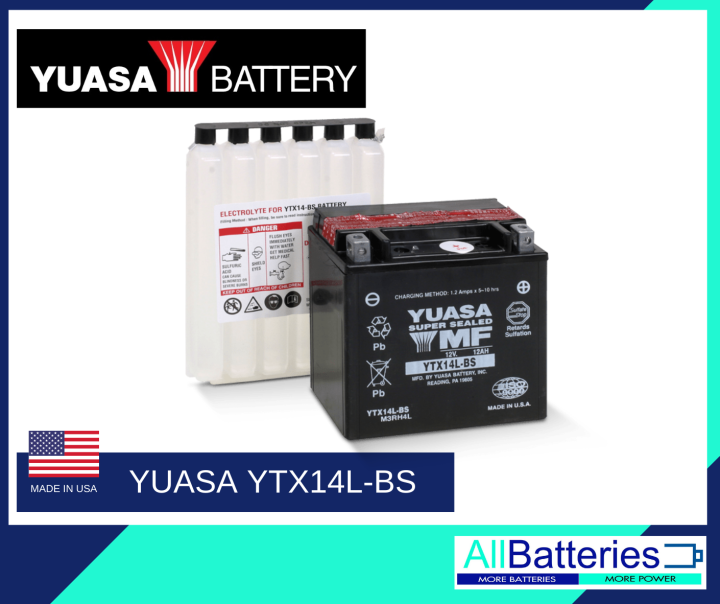 YUASA YTX14L-BS (TAIWAN)12V - 12AH MAINTENANCE FREE MOTORCYCLE BATTERY ...