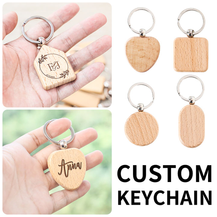 Free Engrave Wood Keychain Personalized Custom Engraved Letter Name ...