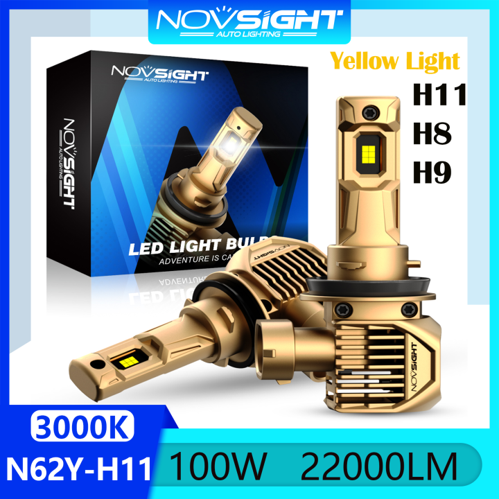 Novsight N62Y H11 H8 H9 H16JP LED Headlight Bulb 3000K Yellow Light Extremely Bright LED Lights ...