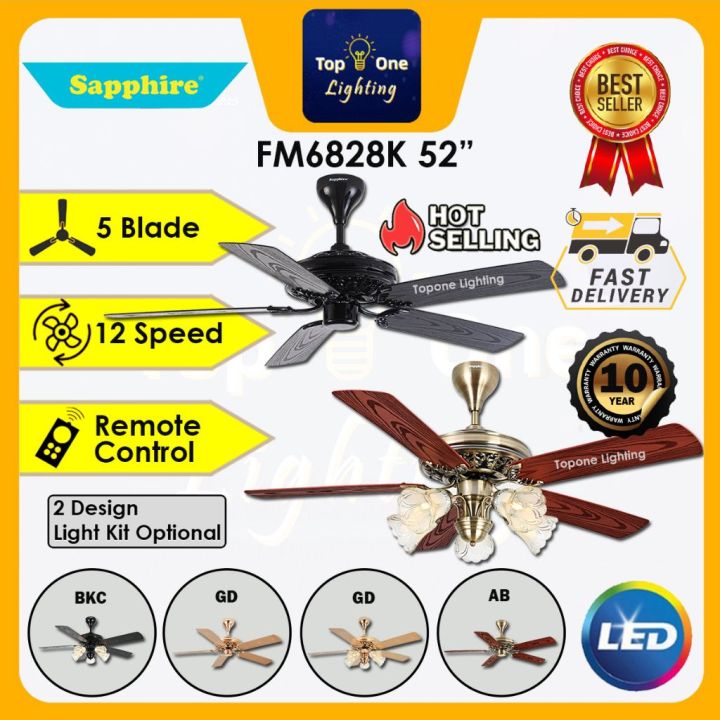 Sapphire FM6828K DC Ceiling Fan Classic 52” Ceiling Fan Antique Fan 5 ...