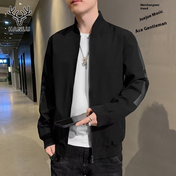 Hanlu เสื้อนอกคอเบสบอลทรงหลวม2025ฤดูใบไม้ร่วงของผู้ชายเสื้อแจ็คเก็ต ...