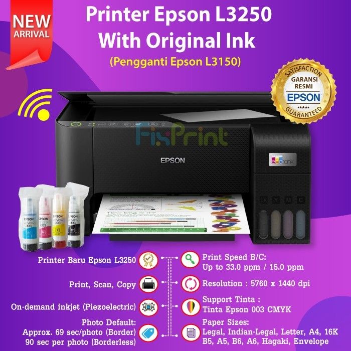 Epson EcoTank L3250 Printer All In One WiFi Wireless Tinta 003 GARANSI ...