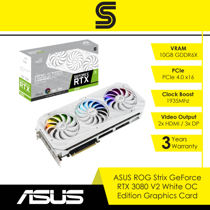 ASUS ROG Strix GeForce RTX 3080 V2 White OC Edition 10GB GDDR6X ...