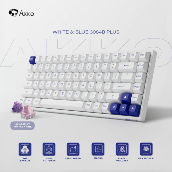Akko 3084B Plus [BLUE ON WHITE] Fully Assembled Multi-Mode Wireless Hot ...