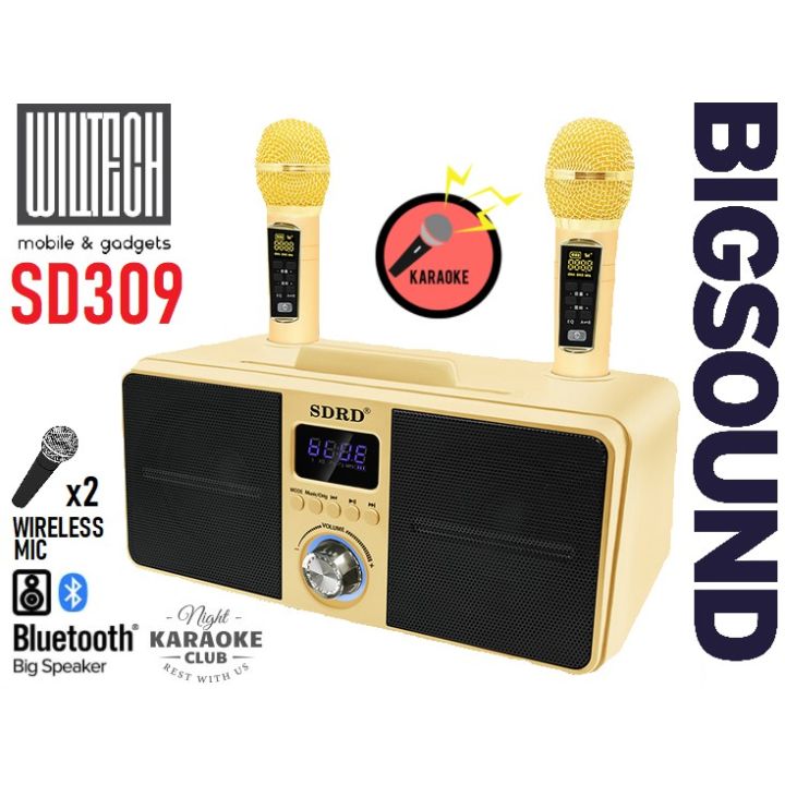 SDRD SD-309 Wireless Bluetooth Dual Microphone Karaoke Portable Speaker | Lazada
