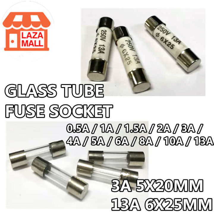 GLASS TUBE FUSE SOCKET 1A 1.5A 2A 3A 4A 5A 6A 8A 10A 13A SOKET FUSE ...