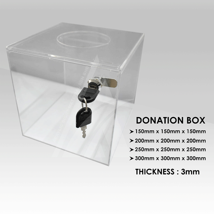 Acrylic Lucky Draw/ Donation Box (Thickness: 3mm) Size: 150mm / 200mm ...