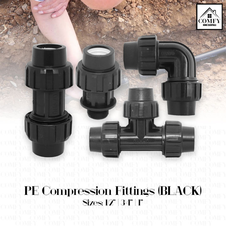 HEAVY DUTY Black PE Plastic Compression Pipe Fittings Coupling Elbow Tee Adapter 1/2" 3/4" 1 ...