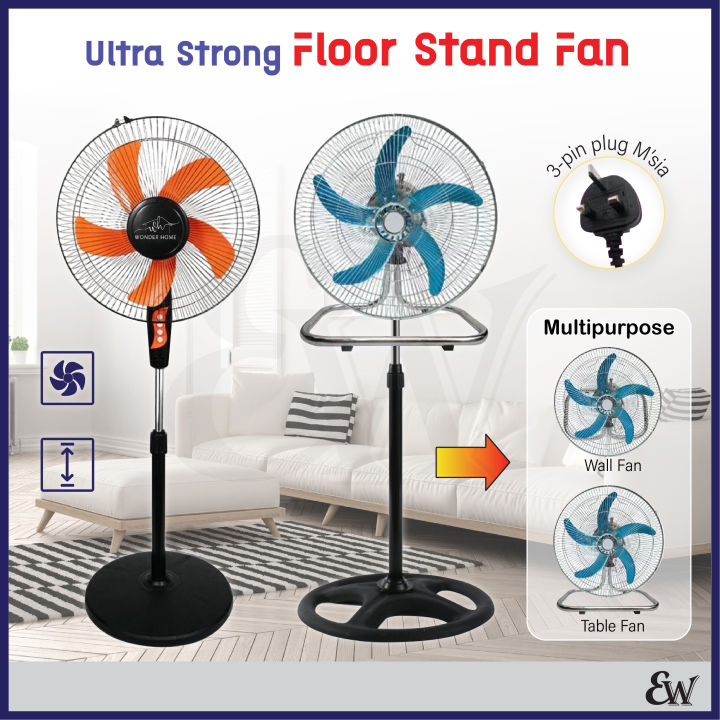 2022 Ultra Strong Floor Stand Fan 16 Inch 5 blades 3 Speed Mode Kipas Berdiri Angin Kuat Diri ...