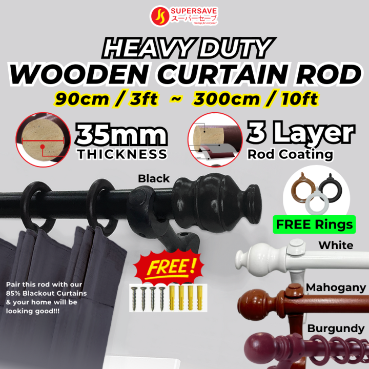 SUPERSAVE Wooden Curtain Rod Kayu Langsir 35mm Solid Wood Rod Heavy ...