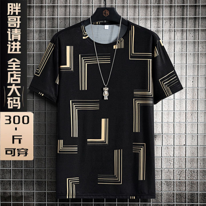 (M-9XL) Ice Silk Short Sleeve Men's Large Size Fat Boy Loose T-Shirt Versatile Clothes Vest ...
