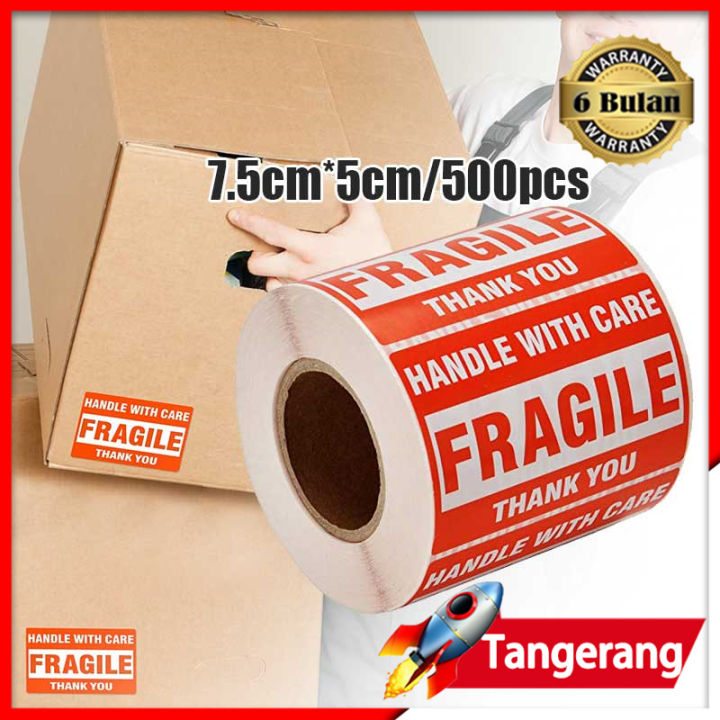 Sticker Label Fragile 500pcs/1 Roll Sticker Handle With Care 7.5 X 5 Cm ...