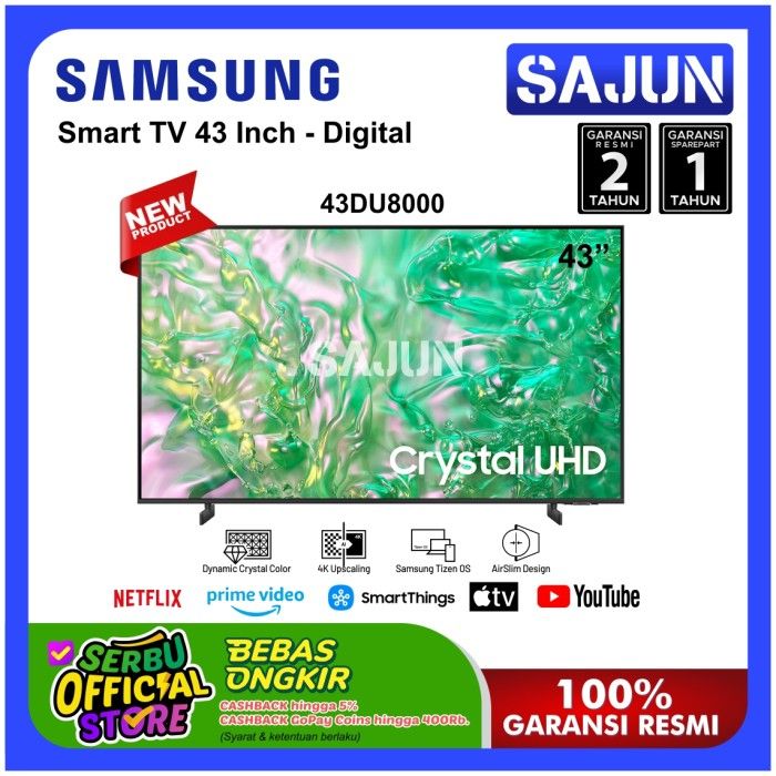 Samsung 43DU8000 Crystal 4K UHD Smart TV 43 Inch UA43DU8000KXXD | Lazada Indonesia