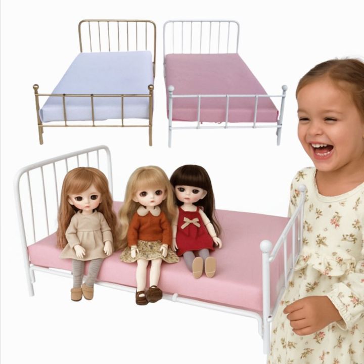 YOCKY Tỉ lệ 1:12 Giường nhà búp bê Khung sắt Cảnh phòng ngủ Mô hình ...