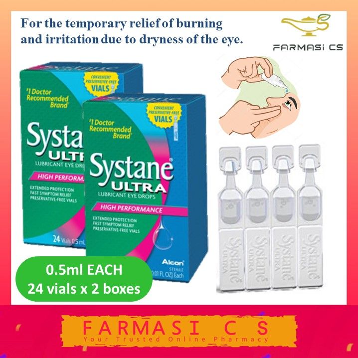 Alcon Systane Ultra Lubricant Eye Drops 0.5ml ( 24 vials x 2 boxes ...
