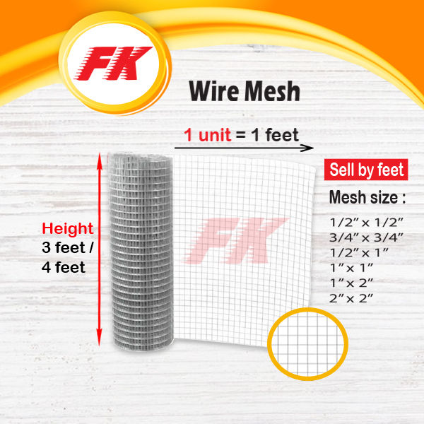 [Sell by feet] Galvanised Welded Wire Mesh/ Metal Wire Mesh/ Kawat Besi ...