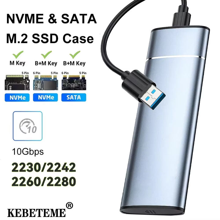 KEBETEME M2 SSD Case NVMe SATA Dual Protocol 10Gbps M.2 to USB Type C 3 ...