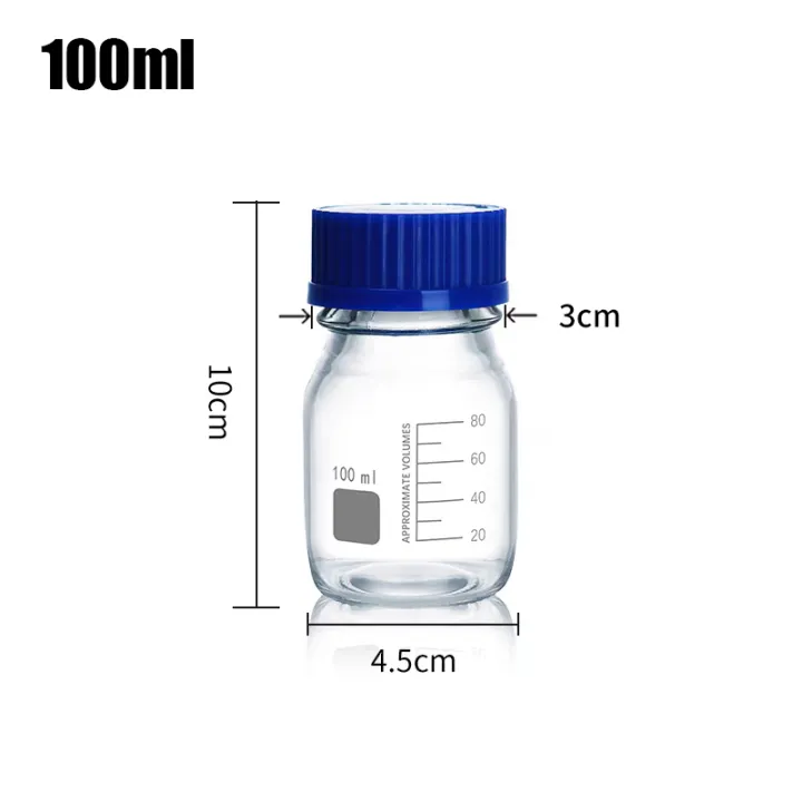 50Ml/100Ml/250Ml Graduated Round Glass Reagent Bottle Blue Screw Clear ...