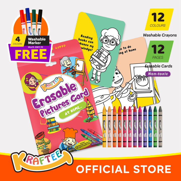 Kraftee Erasable Card with 12ct Washable Crayons - AT HOME - For Kids ...