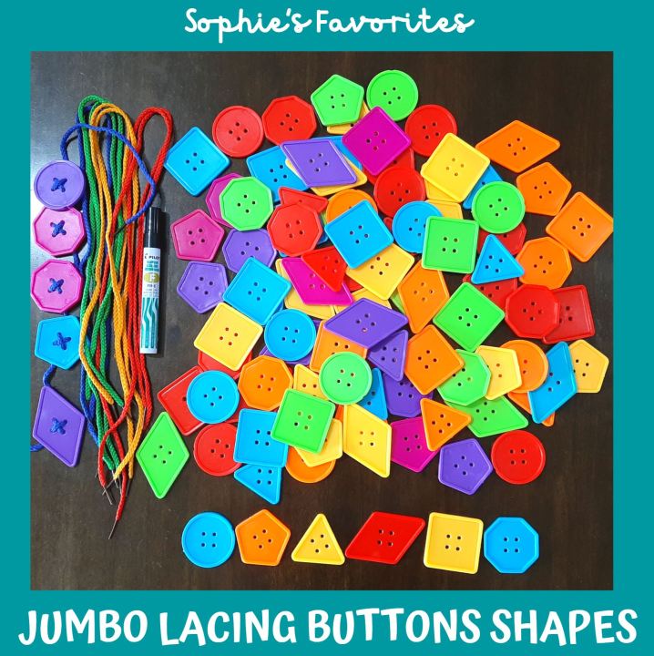 Lacing Shapes Lacing Buttons JUMBO Threading Shapes Colorful Counters ...