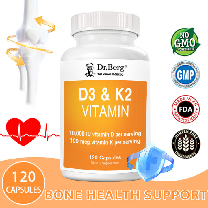 Vitamins D3 and K2, 120 Capsules (Vitamin D3 K2 D-3 K-2 10,000iu 100mcg, Bones, Calcium ...