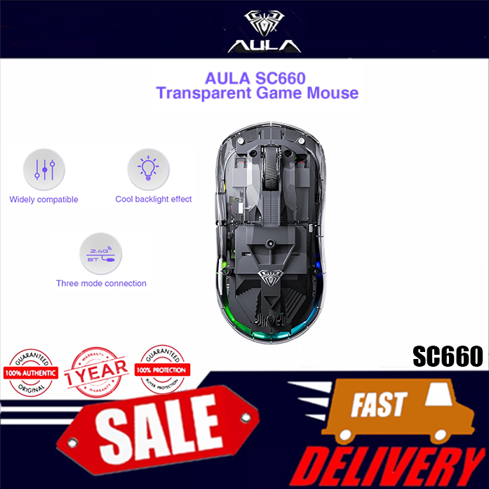 AULA SC660 tetikus tanpa wayar untuk permainan, tetikus Bluetooth ...