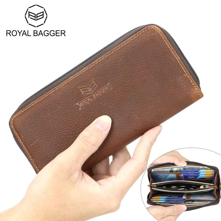 Royal Bagger Retro Zipper Long Clutch Wallets, Genuine Leather Coin ...