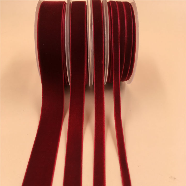 6mm 9mm 15mm 25mm 5Yards Single Face Dark Red Velvet Ribbon Nylon ...