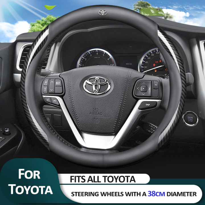 NEVA 38cm Genuine Leather Carbon fiber Steering Wheel Cover for Toyota ...