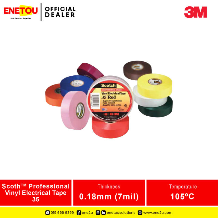 3M SCOTH® SUPER 35™ VINYL COLOR CODING ELECTRICAL TAPE 19MM X 20M | Lazada