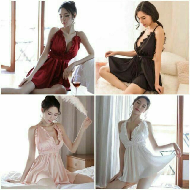 [พร้อมส่ง] TWO - V16 ชุดนอน ไม่ได้นอน ชุดนอนเซ็กซี่ ชุดนอนผ้าซาติน แบบสายผูกคอด้านหลัง | Lazada ...