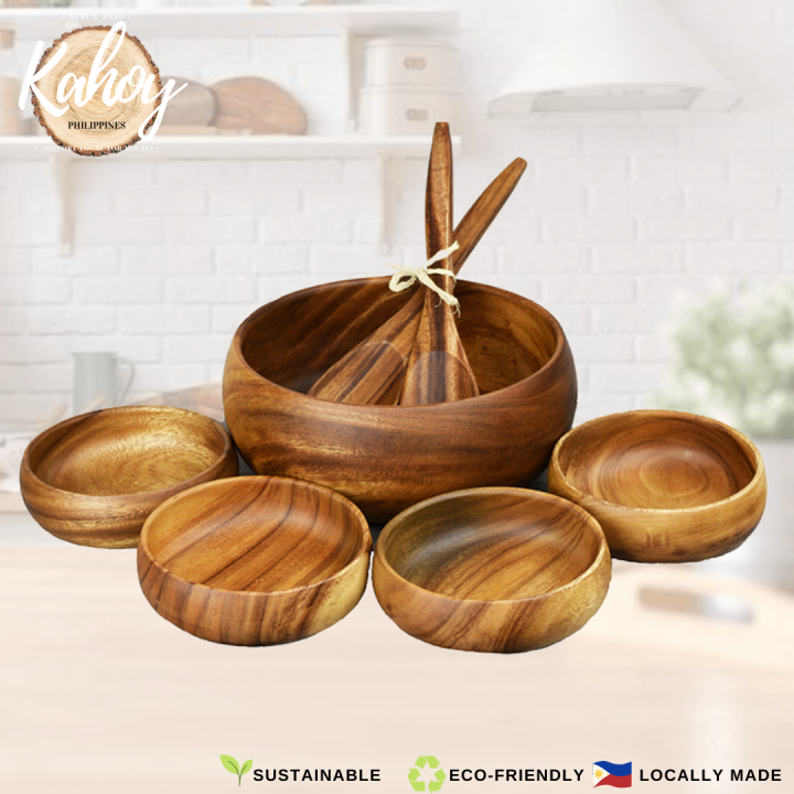 KAHOY Set Serving Bowl with Spoon & Fork and 5" Calabash Bowls/ Set ...