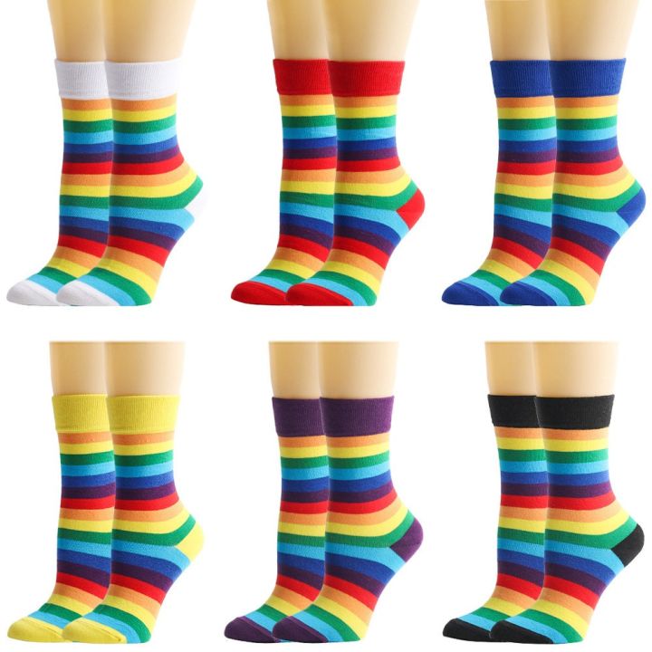 Europe and America autumn and winter rainbow socks couple socks casual ...
