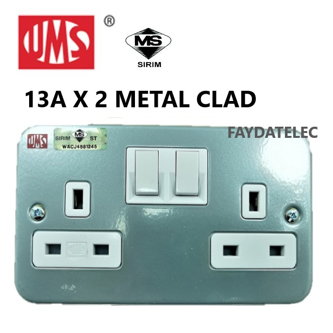 UMS 2213M 13A X 2GANG DOUBLE METAL CLAD SWITCHED SOCKET WITH BASE ...